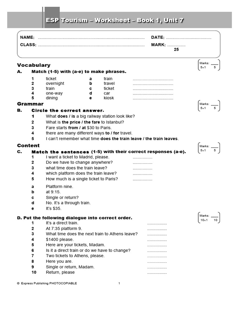 2 Esp Tourism Worksheet Book 1 Unit 7 | PDF | Language Mechanics | Linguistics