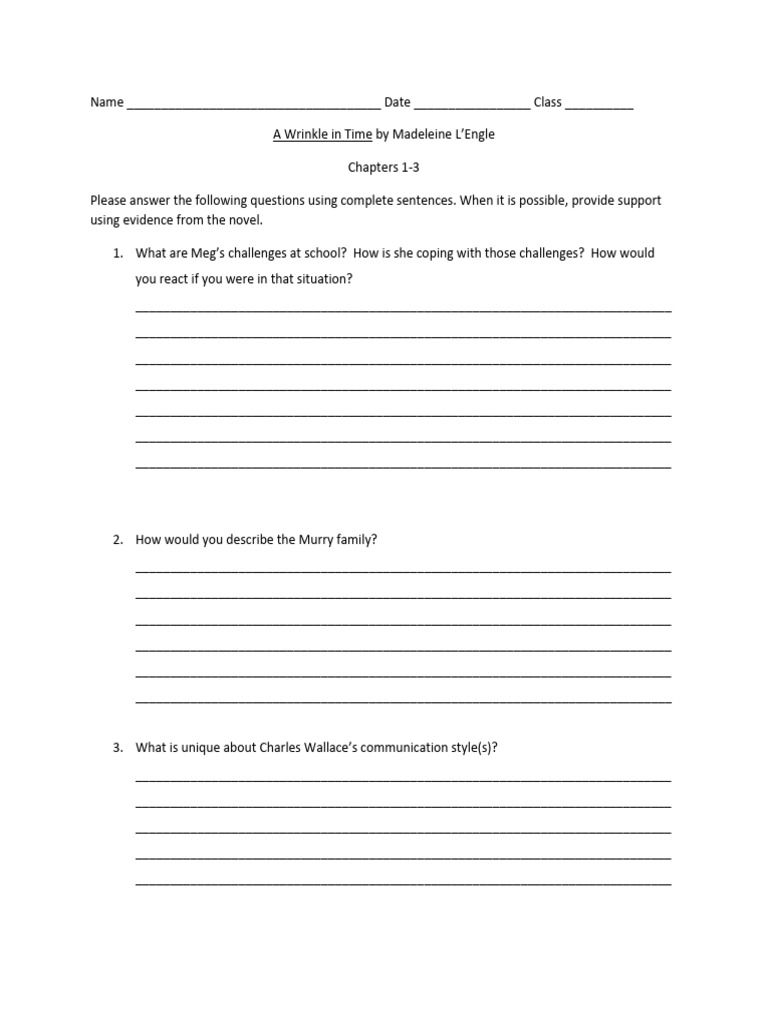 Grade 6 Comprehension: A Wrinkle in Time | PDF | Psychology