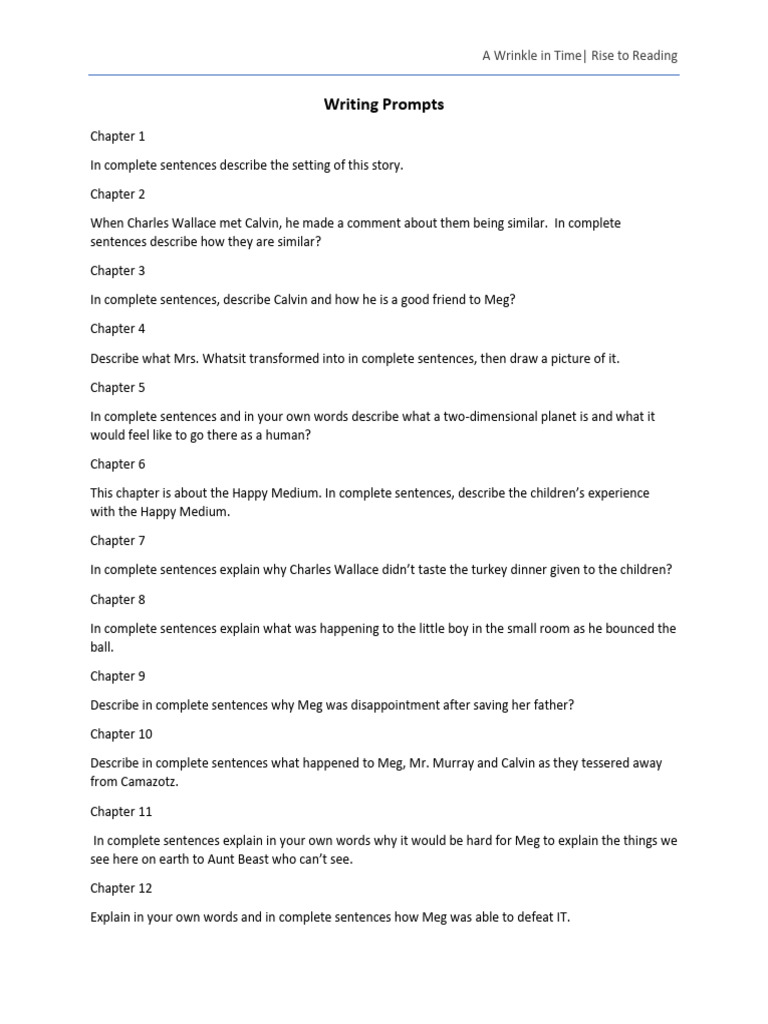 Writing Prompts A Wrinkle in Time | PDF