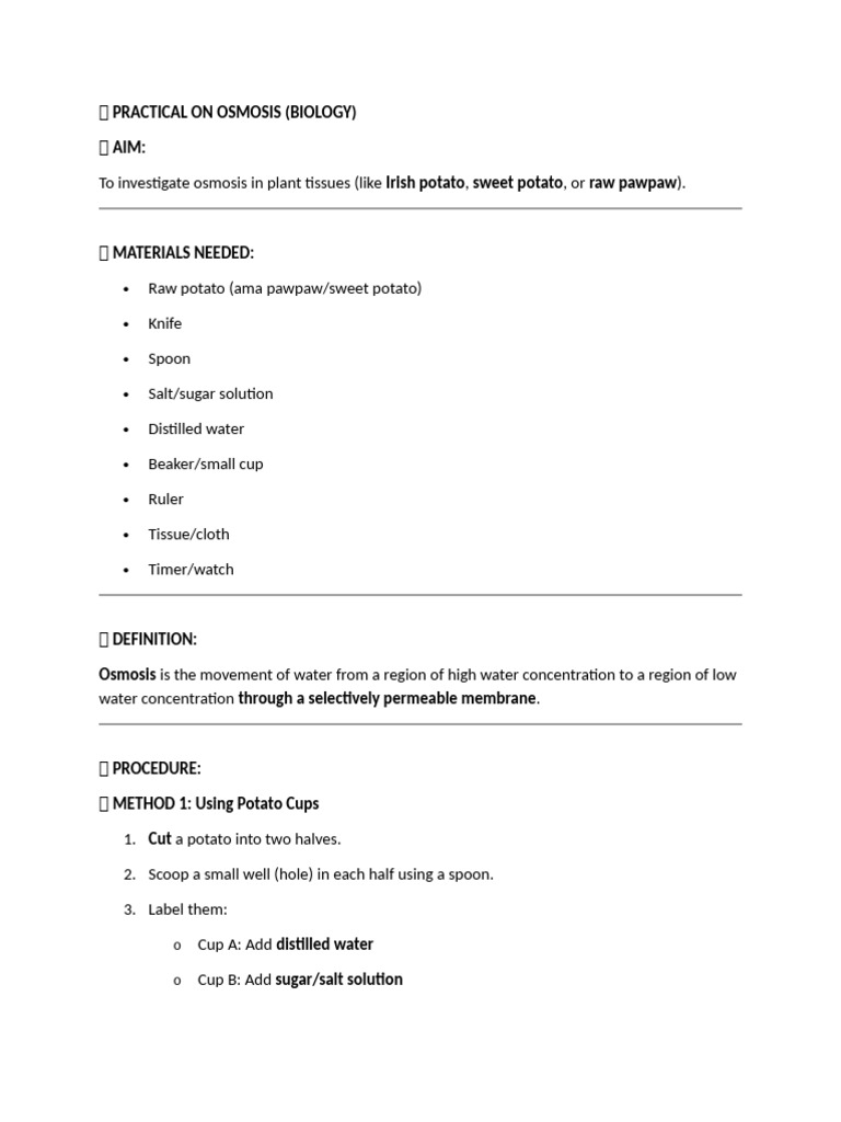 ? Practical On Osmosis | PDF