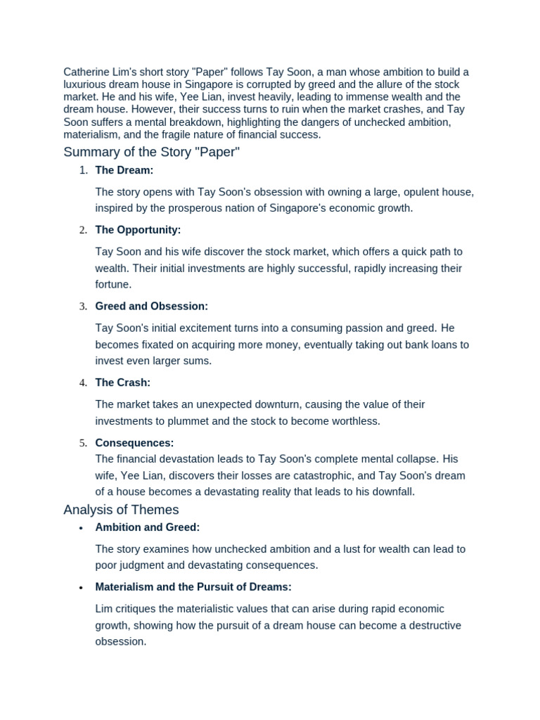 Ambition and Ruin in "Paper" by Lim | PDF