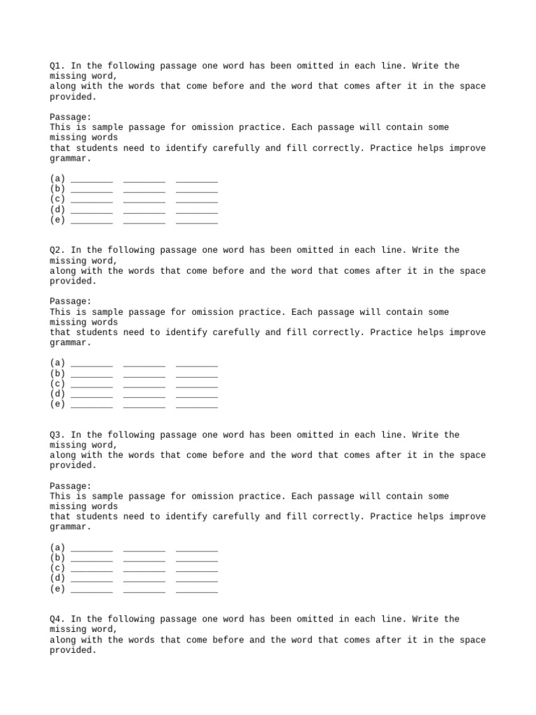 Omission Exercises for Class 9 Practice | PDF