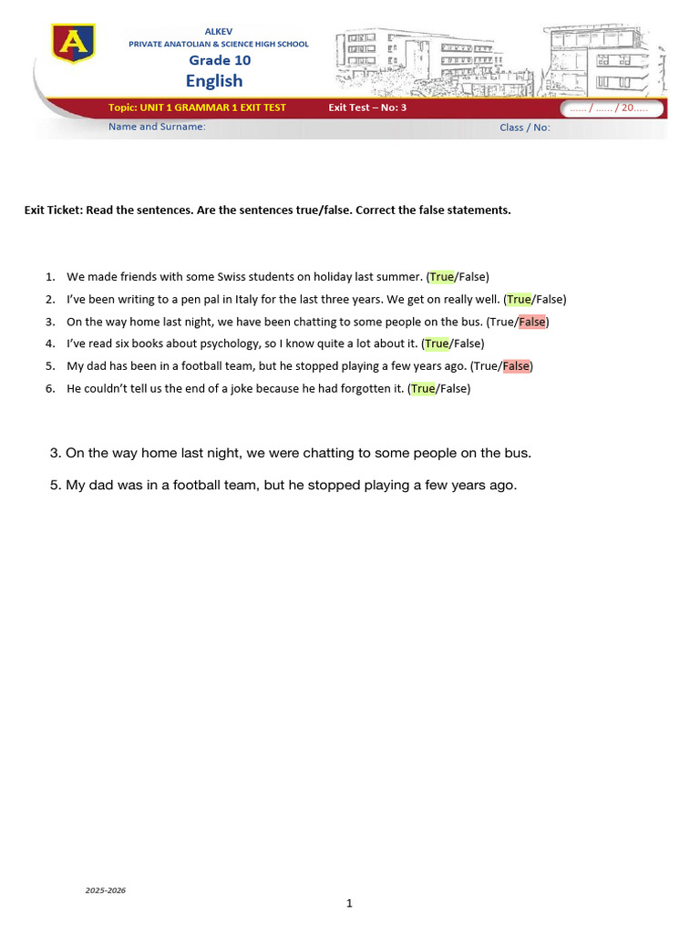 Exit Test - 3 - Grammar 1 | PDF