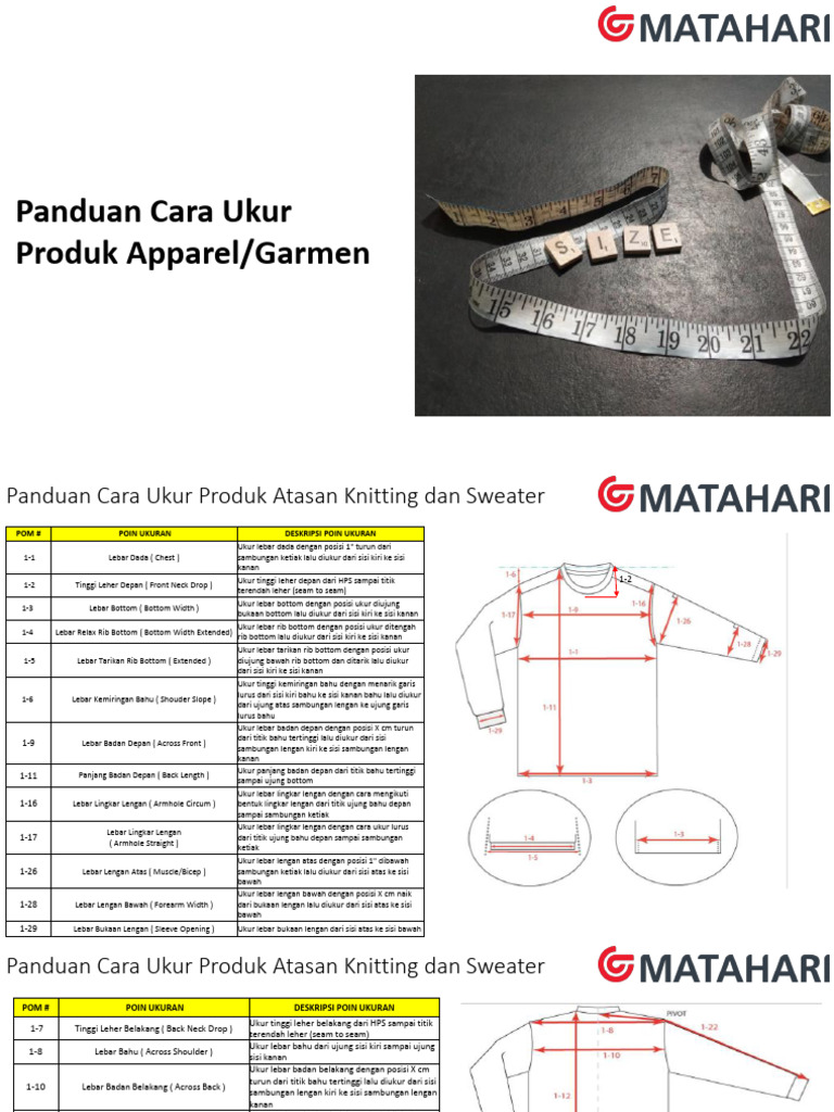Panduan Cara Ukur Produk Garment Updated | PDF