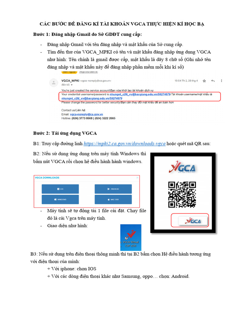 Các Bước Để Đăng Kí Tài Khoản Vgca Thực Hiện Kí Học Bạ | PDF
