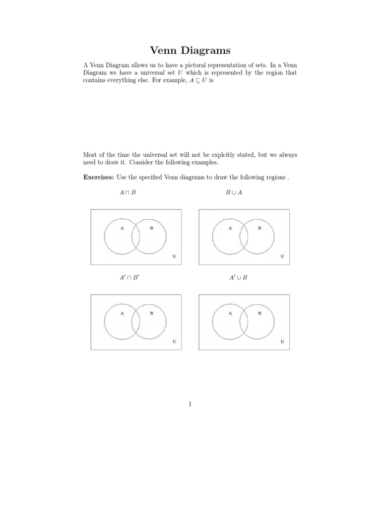 Venn Diagram Exercises and Applications | PDF | Intersection (Set ...