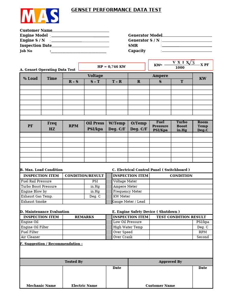 Genset Performance Data Report | PDF | Electrical Engineering ...