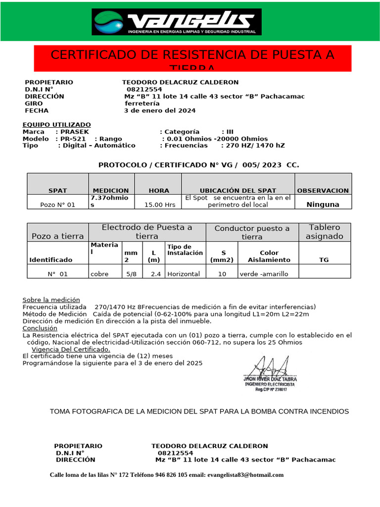 Certificado Pozo Teodoro Delacruz C | PDF | Electricidad | Ingenieria ...