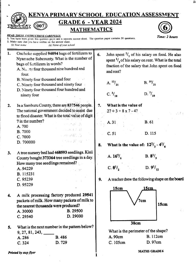 Grade 6 007 Step Flyer All Subjects With Marking Scheme PDF | PDF