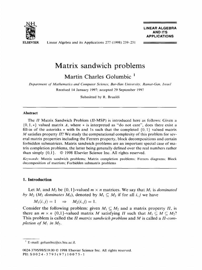 Matrix Sandwich Problems | PDF | Matrix (Mathematics) | Discrete ...