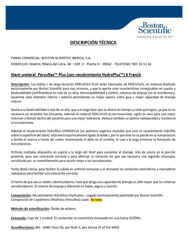 Stent Ureteral Percuflex™ Plus | PDF