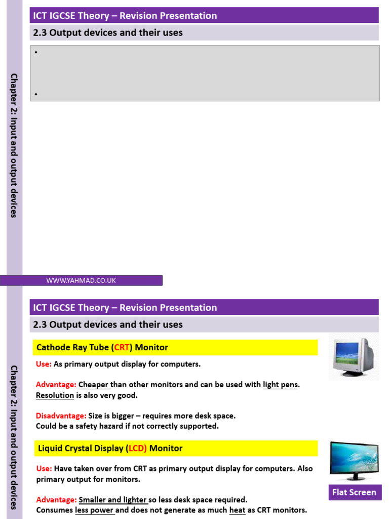 Output Devices in ICT IGCSE | PDF | Computer Monitor | Printer (Computing)