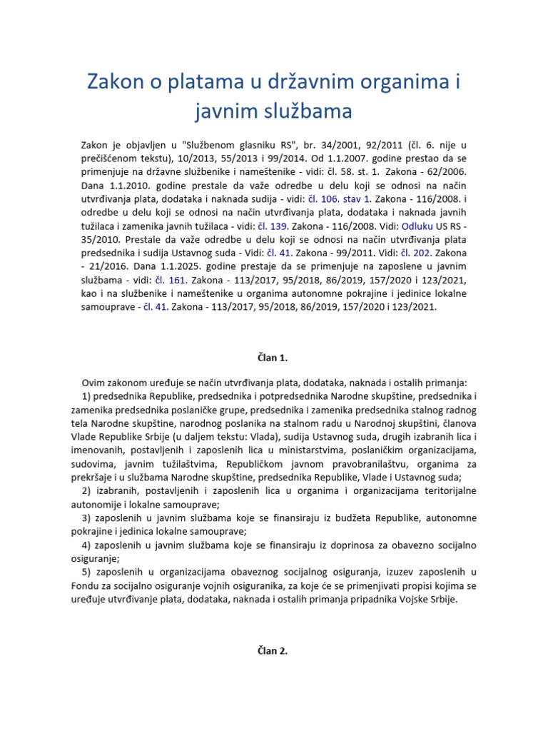 Zakon o Platama U Državnim Organima I Javnim Službama | PDF