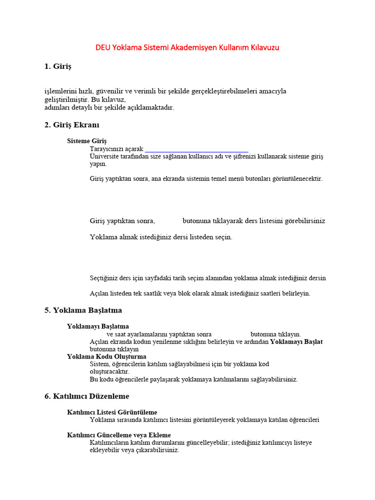 DEU-Yoklama Sistemi Akademisyen Kullanim Kilavuzu | PDF