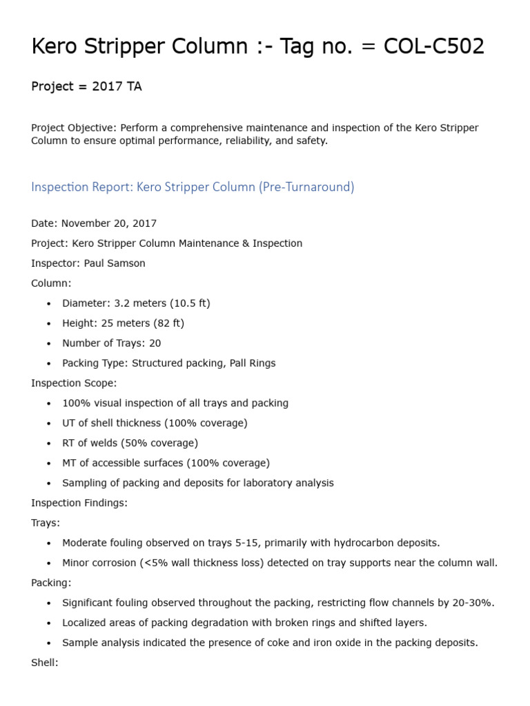 2017TA Report Kero Stripper Column COL-C502 | PDF | Nondestructive ...