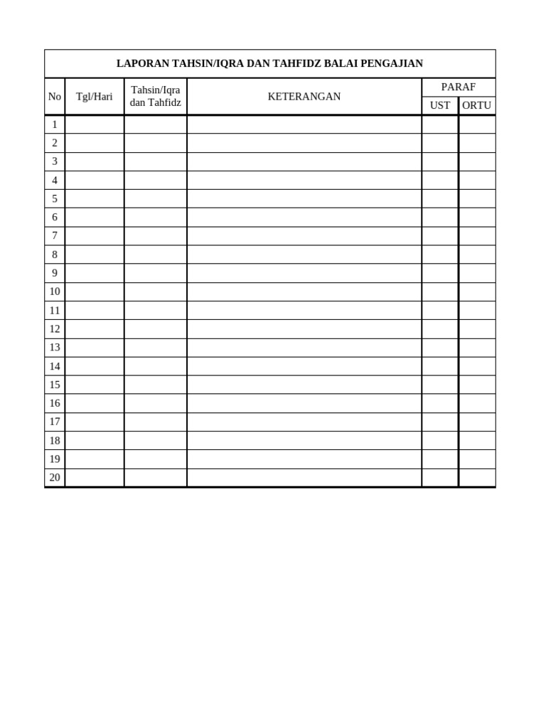 Contoh Buku Mutabaah Tahfizh | PDF