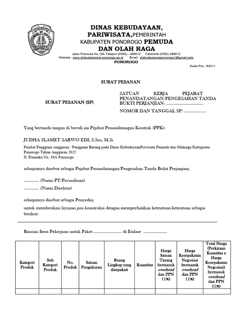 Draft SURAT PESANAN Dan Kontrak E-Catalog Utk Pekerjaan Konstruksi | PDF