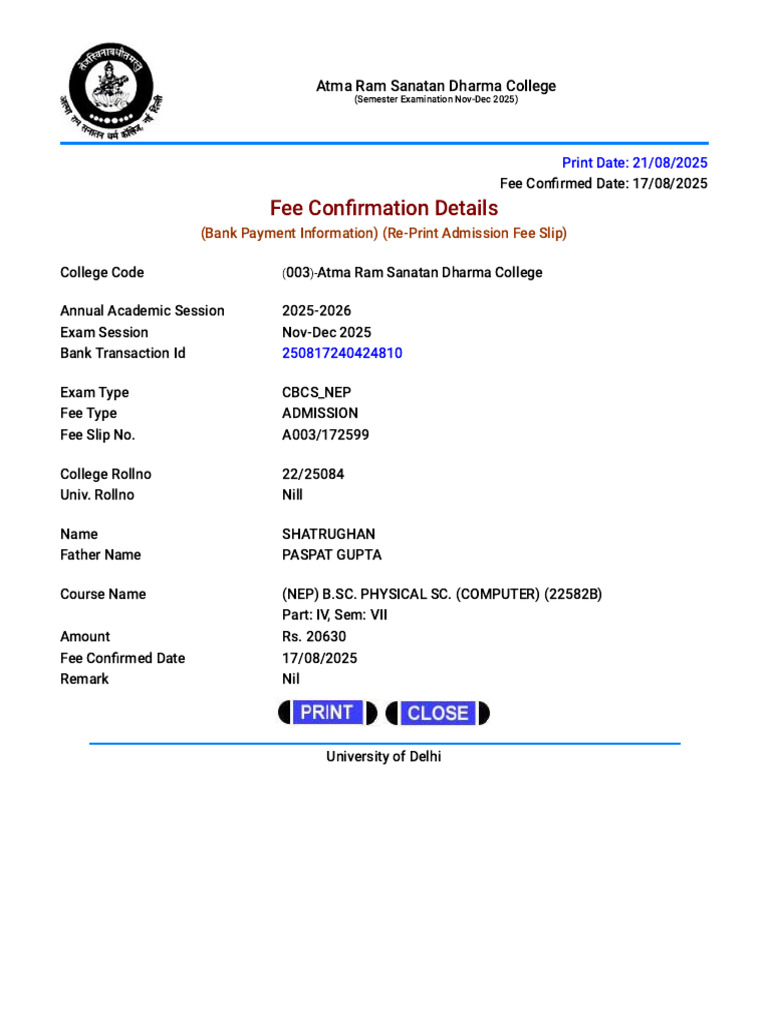 Fees Slip | PDF