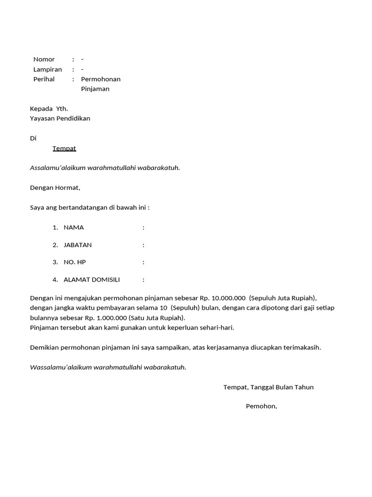 Contoh Formulir Pengajuan Pinjaman Internal | PDF
