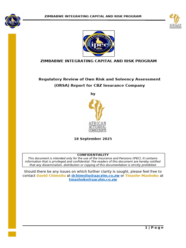 ORSA Regulatory Review for CBZ Insurance | PDF | Risk | Financial Risk