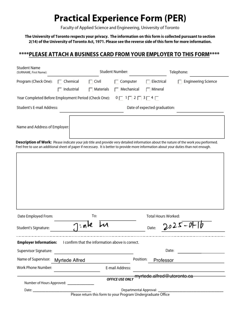 Practical Experience Form Submission | PDF