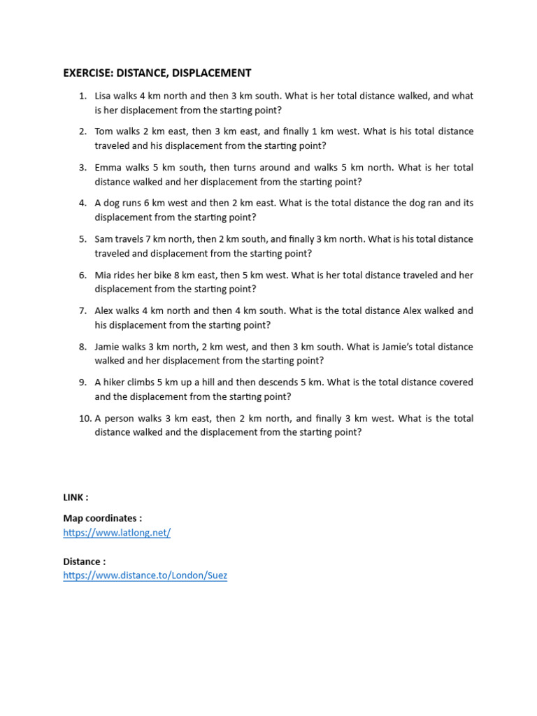 Exercise (Distance, Displacement) | PDF