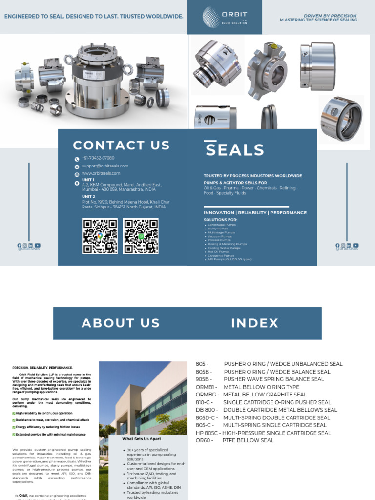 Orbit Fluid Solution LLP, Seals Catalog | PDF | Pump | Oil Refinery