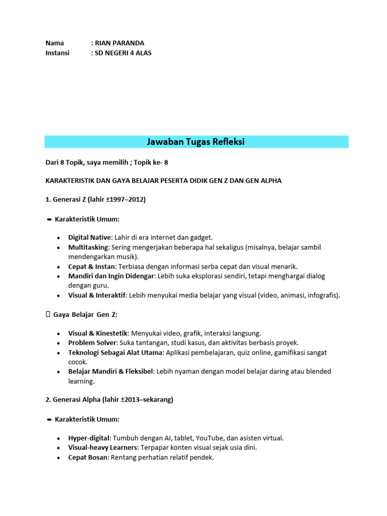 Tugas Refleksi - Modul Pedagogik Rian Paranda - Compressed | PDF