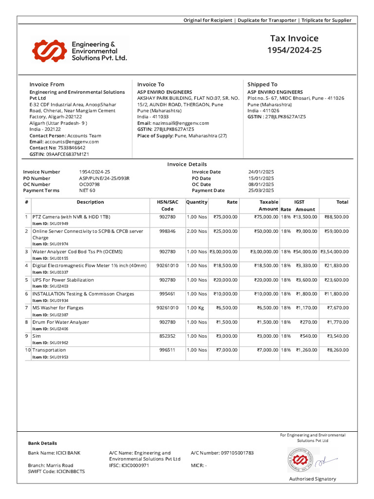 Invoice for Engineering Solutions Services | PDF | Invoice | Payments