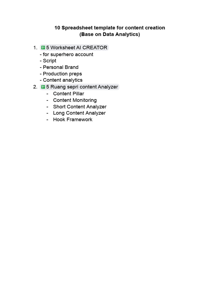 10 Content Creation Spreadsheet Templates | PDF
