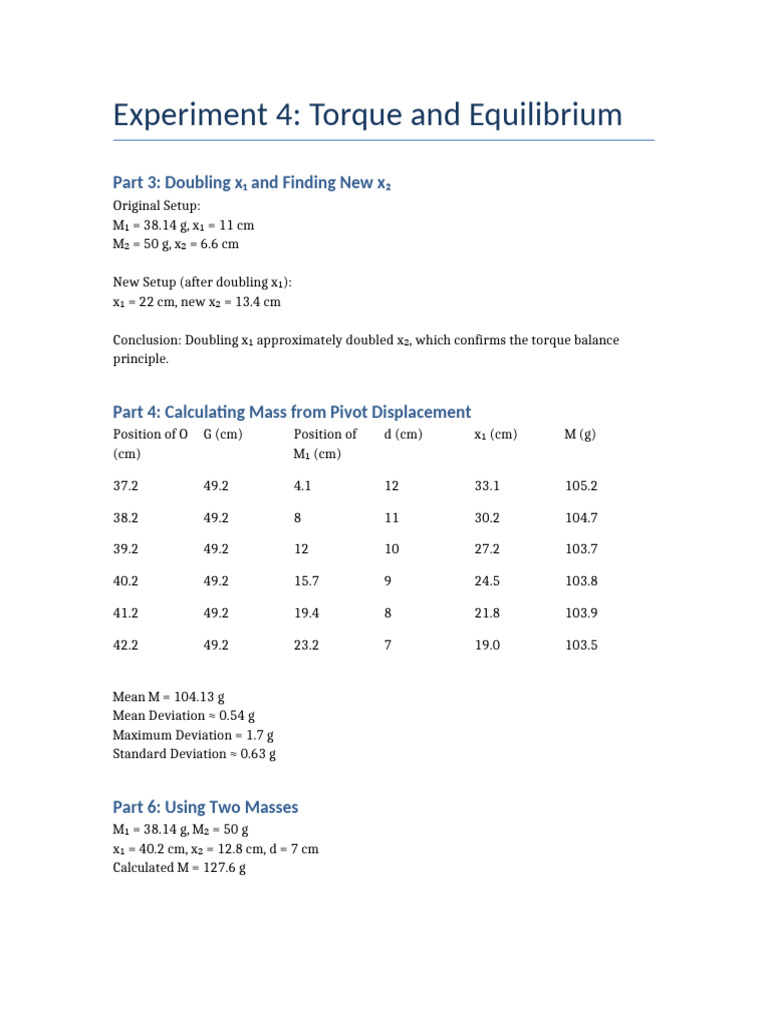 Experiment 4 Torque and Equilibrium | PDF