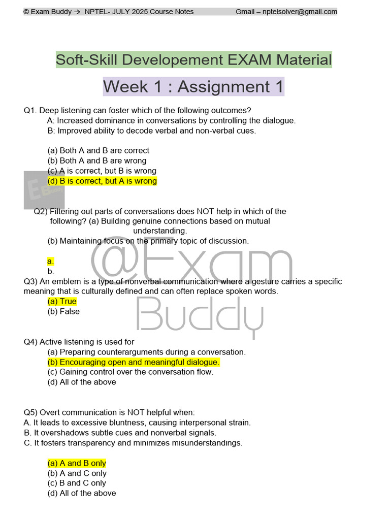 Soft Skill Development (JAN - 2025) | PDF | Nonverbal Communication ...