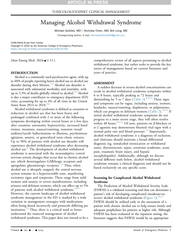 Managing Alcohol Withdrawal Syndrome | PDF | Drug Withdrawal ...