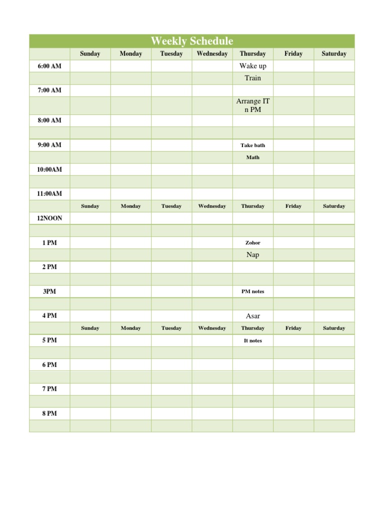 Weekly Schedule Overview | PDF