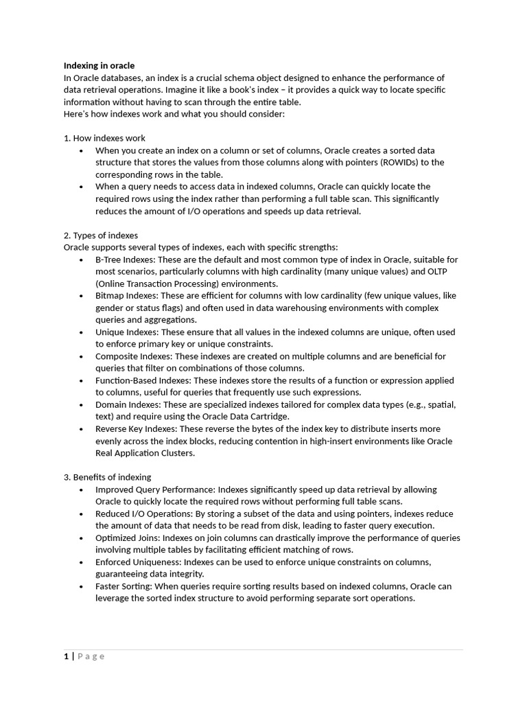 Indexing in Oracle | PDF | Database Index | Sql