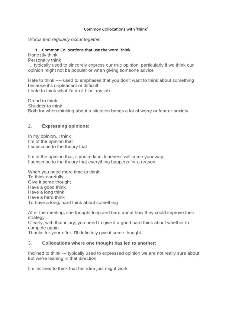 Common Collocations With THINK | PDF