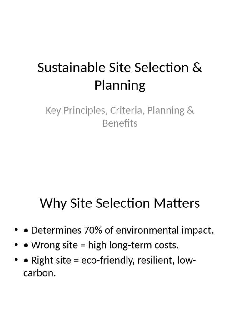 Sustainable Site Selection Principles | PDF