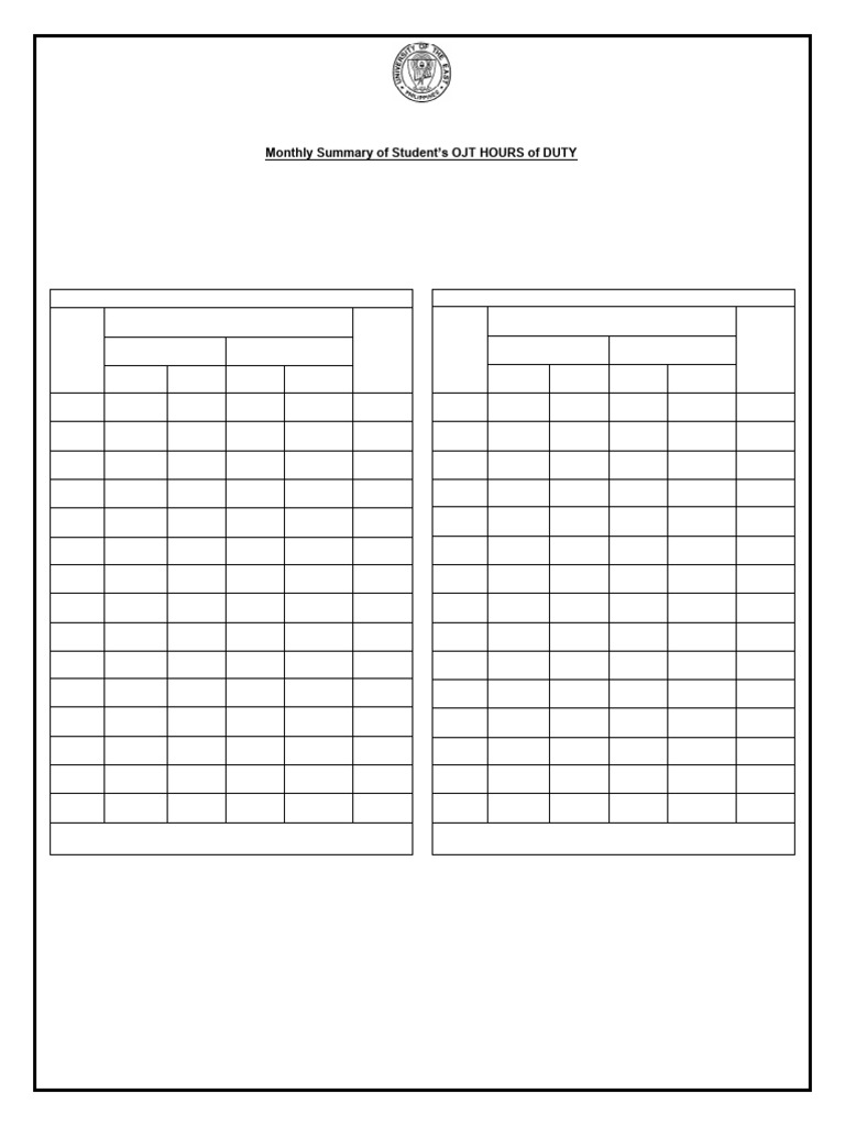 OJT Monthly Hours Summary Template | PDF