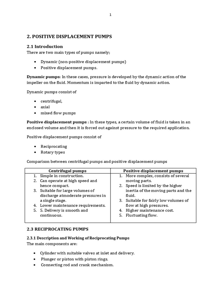 Positive Displacement Pumps Notes | PDF | Pump | Gear