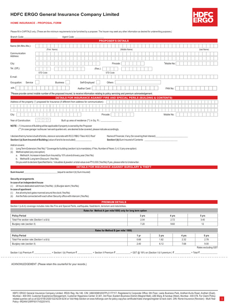 Home Insurance Proposal Form | PDF | Insurance | Burglary