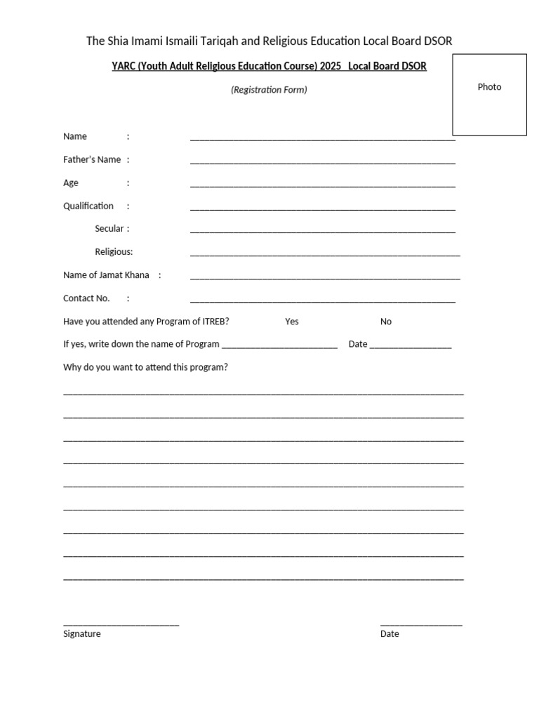 YARC Danyore JK 3 Registration Form | PDF