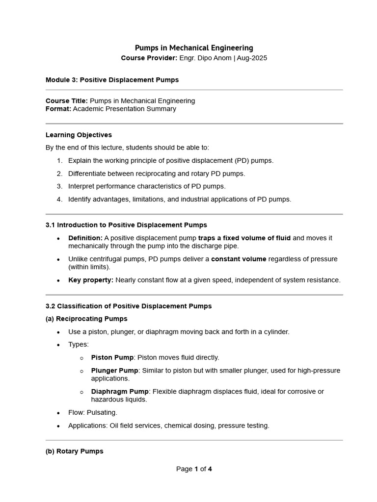 Positive Displacement Pumps Overview | PDF | Pump | Liquids