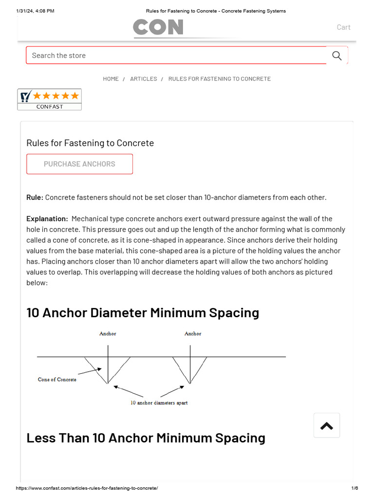 Concrete Fastener Spacing Guidelines | PDF | Screw | Mechanical Engineering