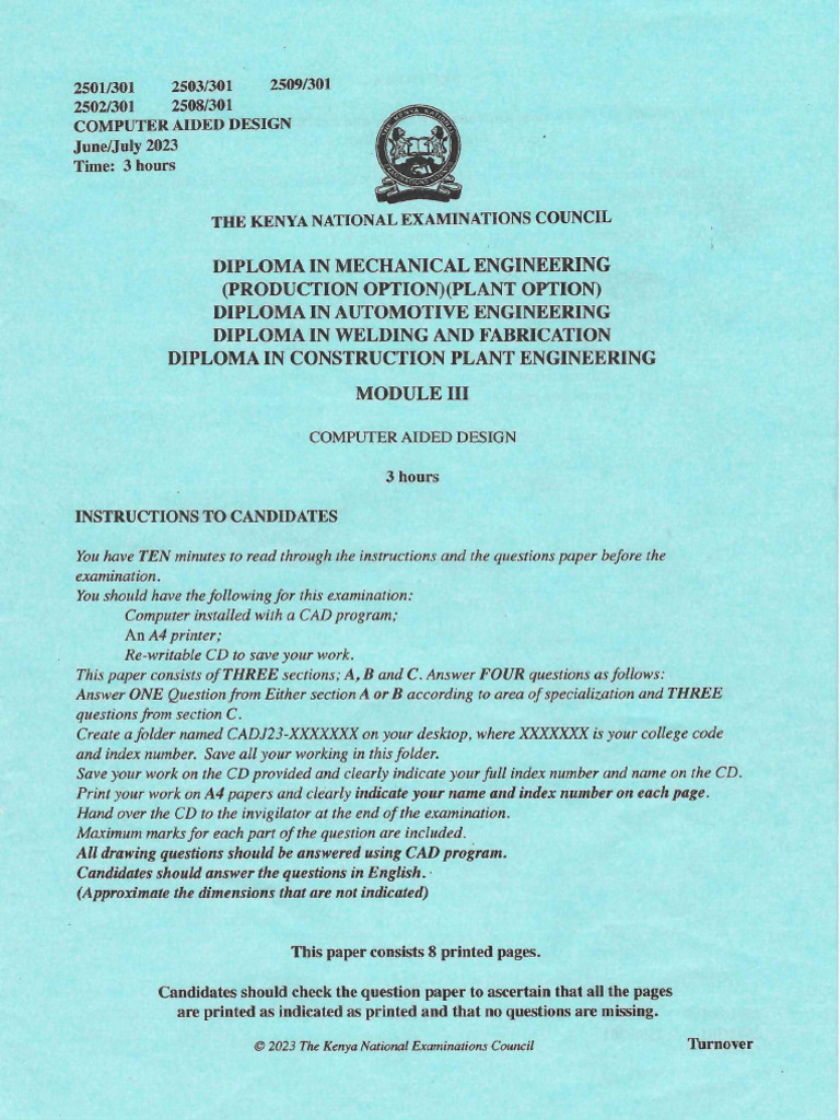 KNEC.2023.Jun Jul.2503.301 Computer Aided Design | PDF