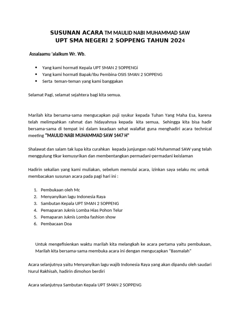 Susunan Acara Maulid Nabi 2024 | PDF