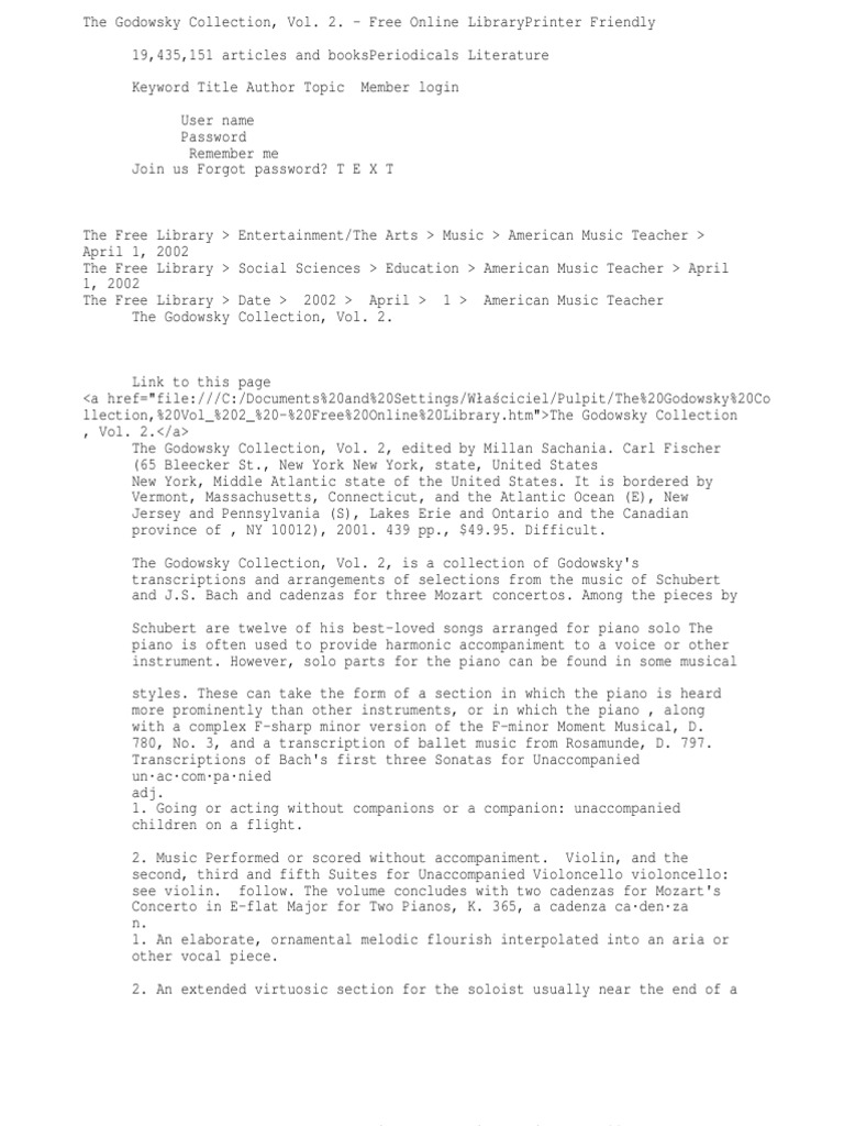 The Godowsky Collection, Vol - 2 - Free Online Library | PDF | Concerto ...