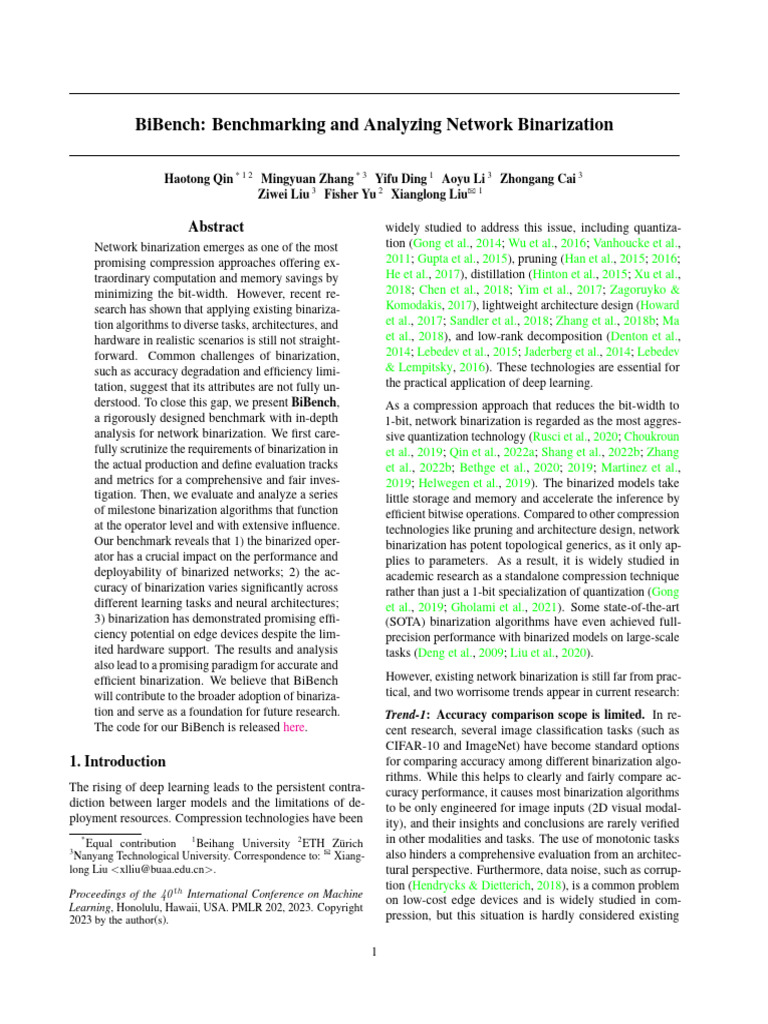 BiBench: Benchmarking and Analyzing Network Binarization - 2301.11233 ...