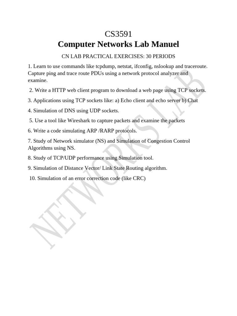 Computer Networks Lab Manuel | PDF | Computer Network | Port (Computer ...