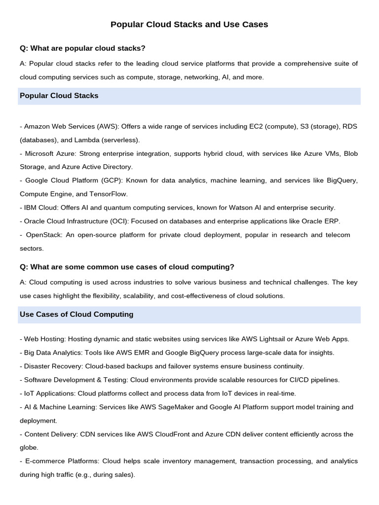 Cloud Stacks and Use Cases Overview | PDF
