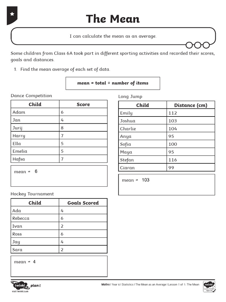 Activity Sheet The Mean (Edited) | PDF